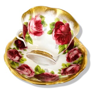 Royal Albert Pink and Red Roses “treasure Chest” Teacup and Saucer With ...