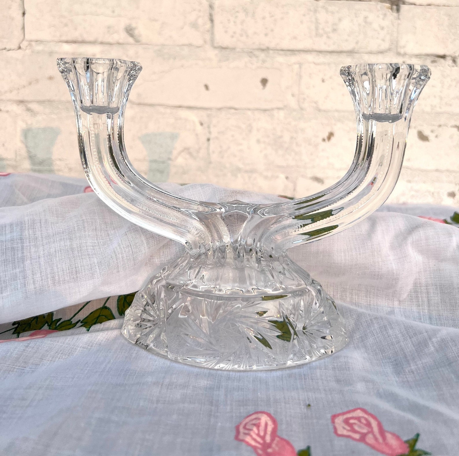 Crystal Glass Pinwheel Double Arm Candelabra Double Arm - Etsy