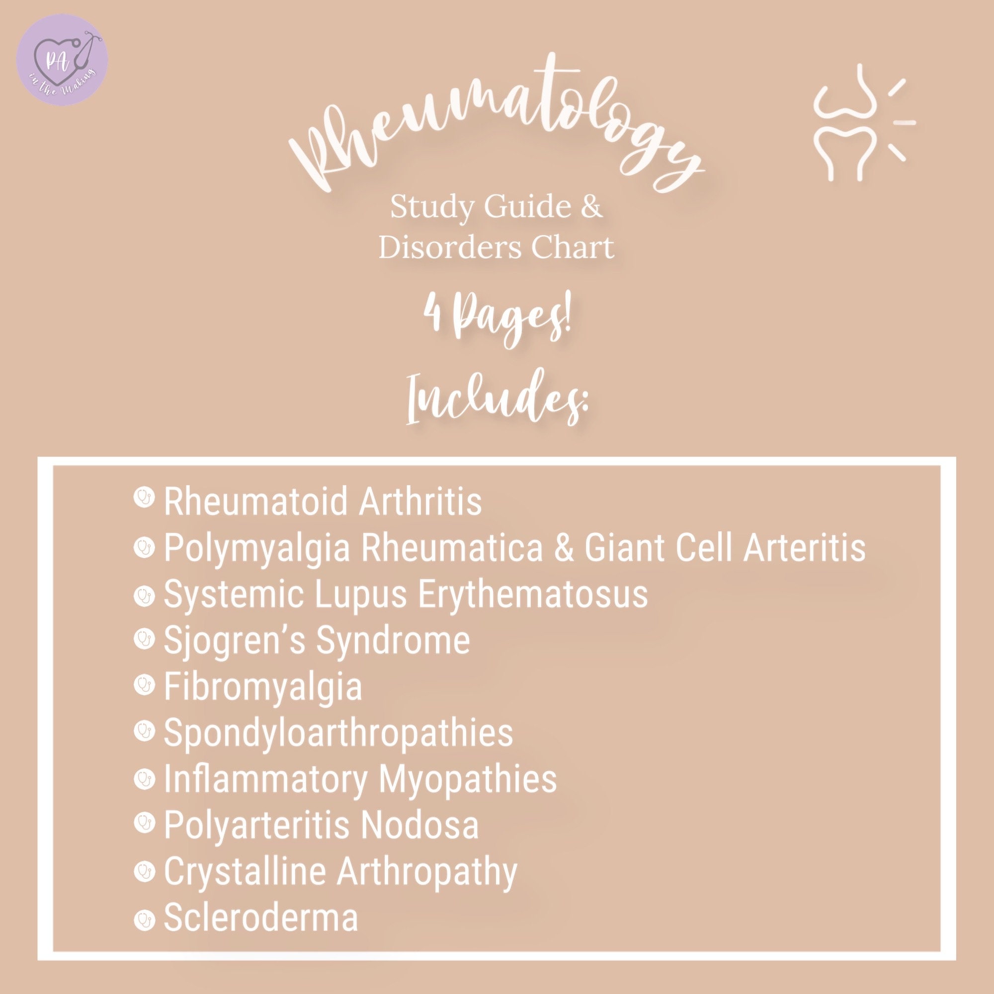 Rheumatology Study Guide and Disorders Chart - Etsy