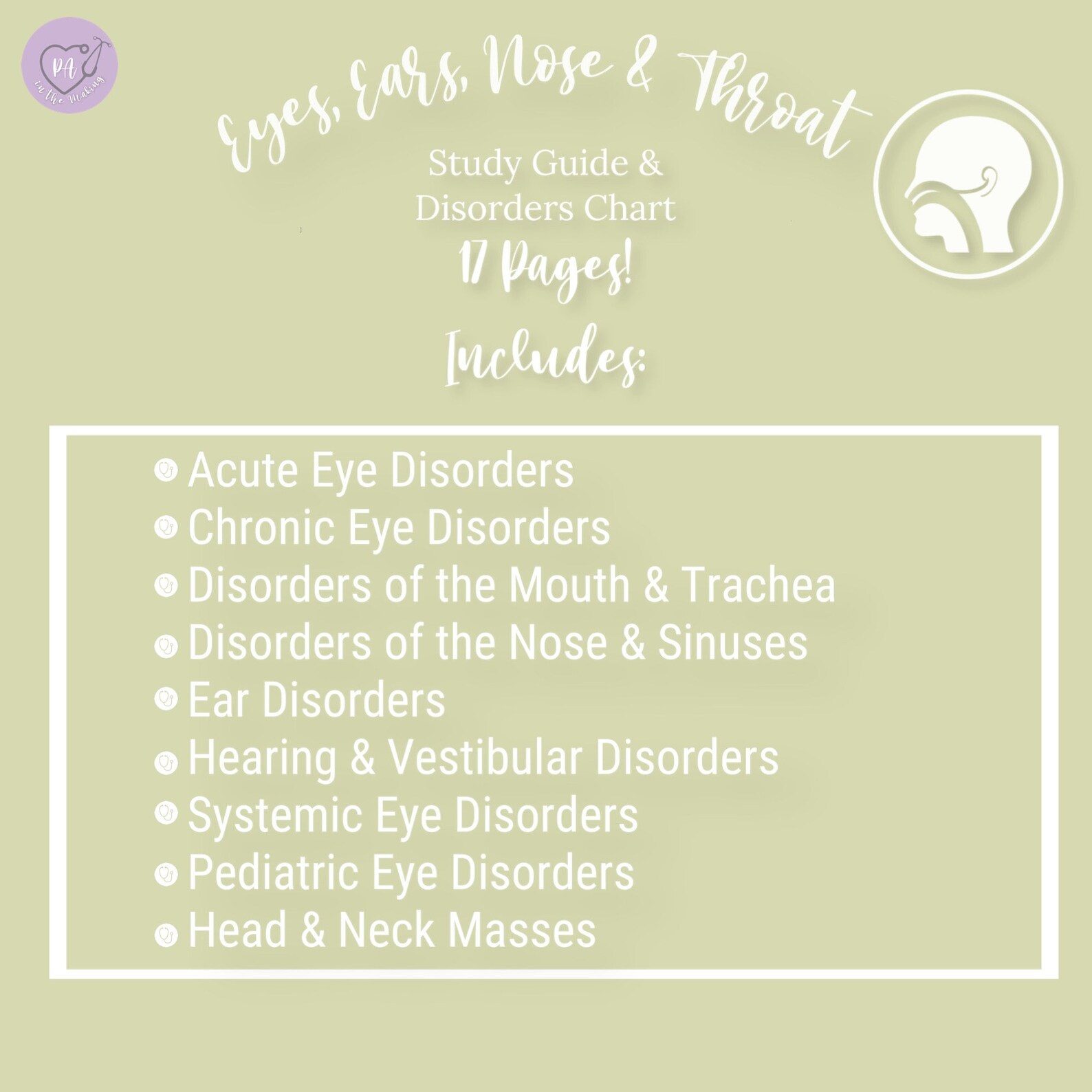 Eyes, Ears, Nose, and Throat (EENT) Study Guide and Disorders Chart - Etsy