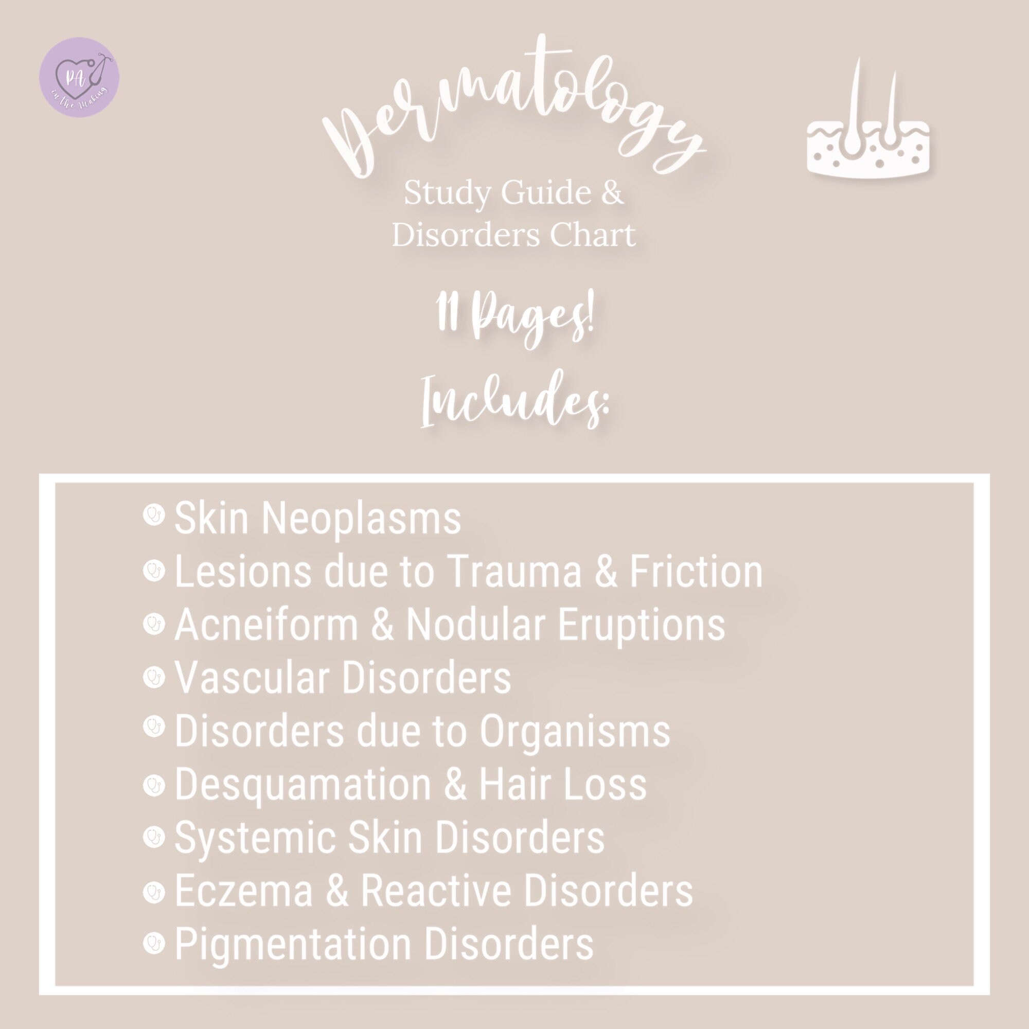Dermatology Study Guide and Disorders Chart - Etsy
