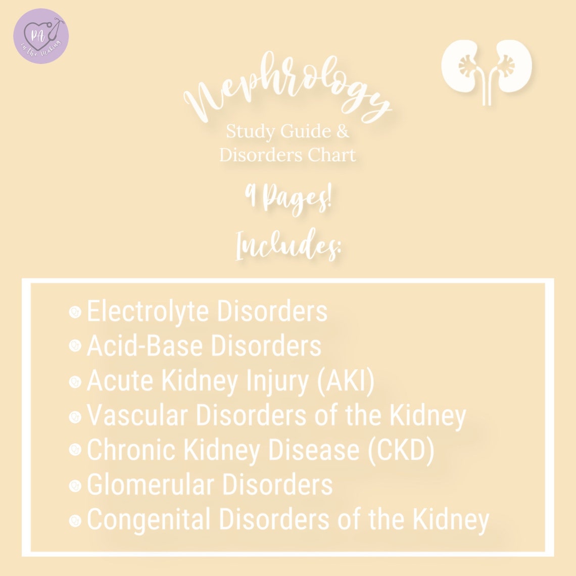 Nephrology Study Guide and Disorders Chart - Etsy