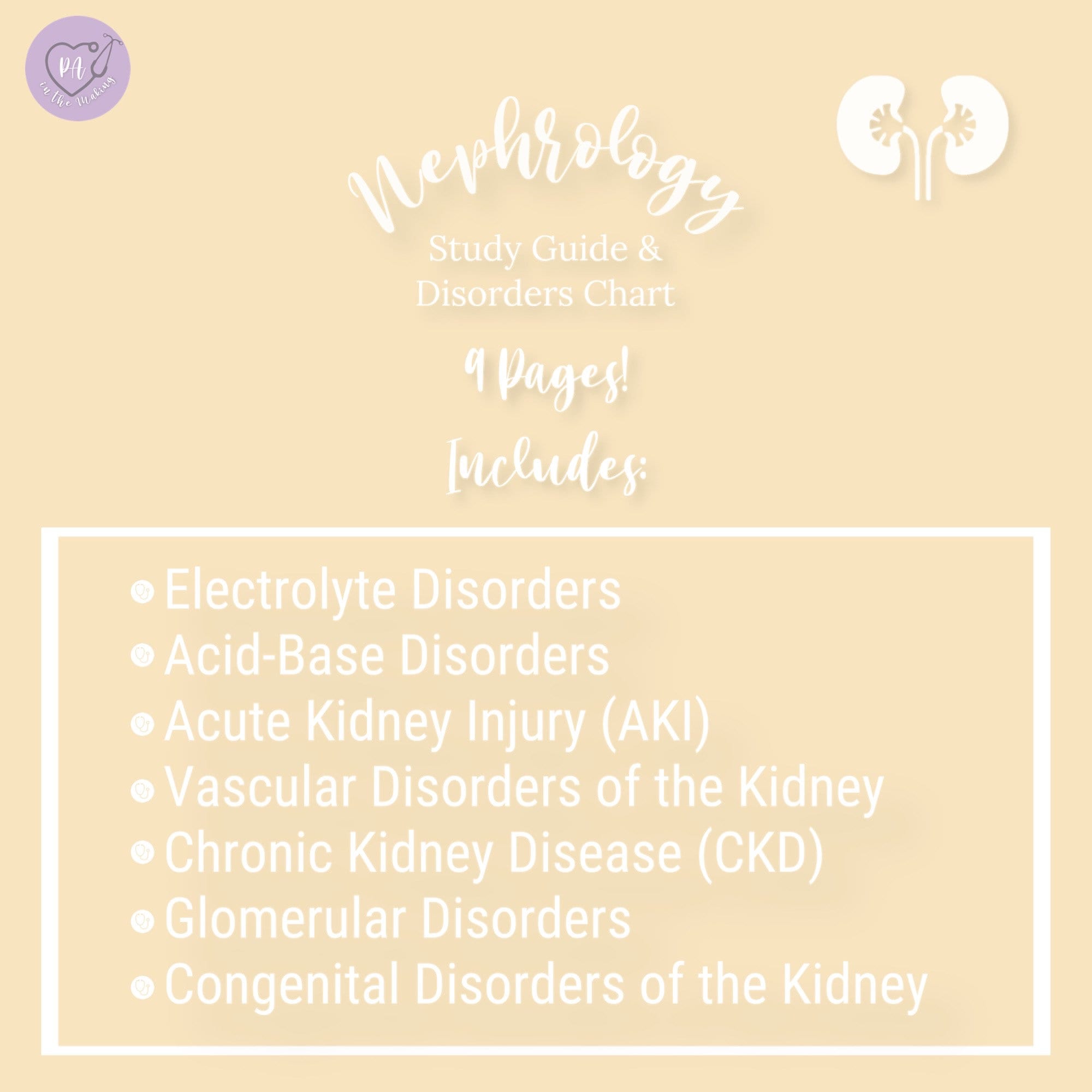 Nephrology Study Guide and Disorders Chart - Etsy