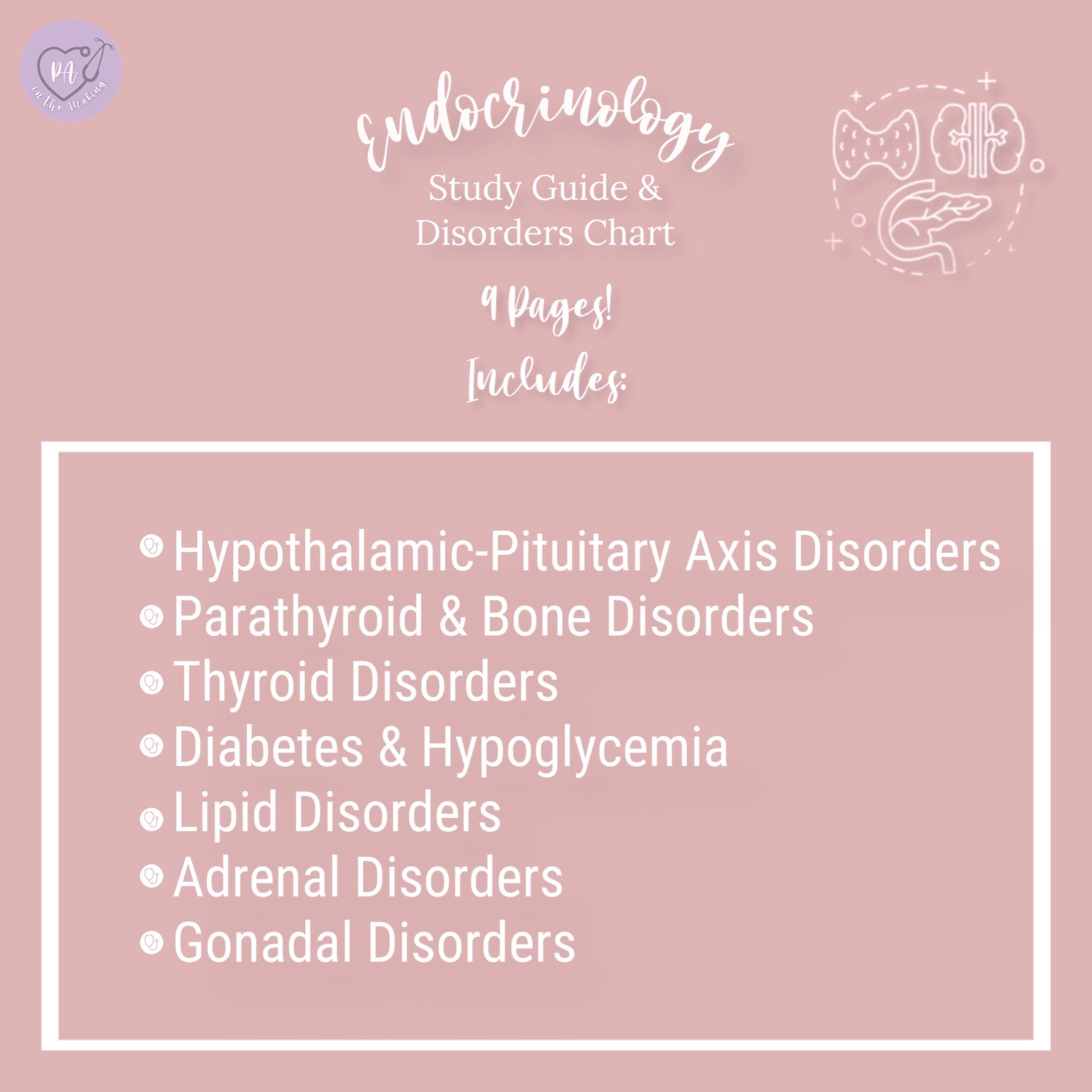Endocrinology Study Guide and Disorders Chart - Etsy