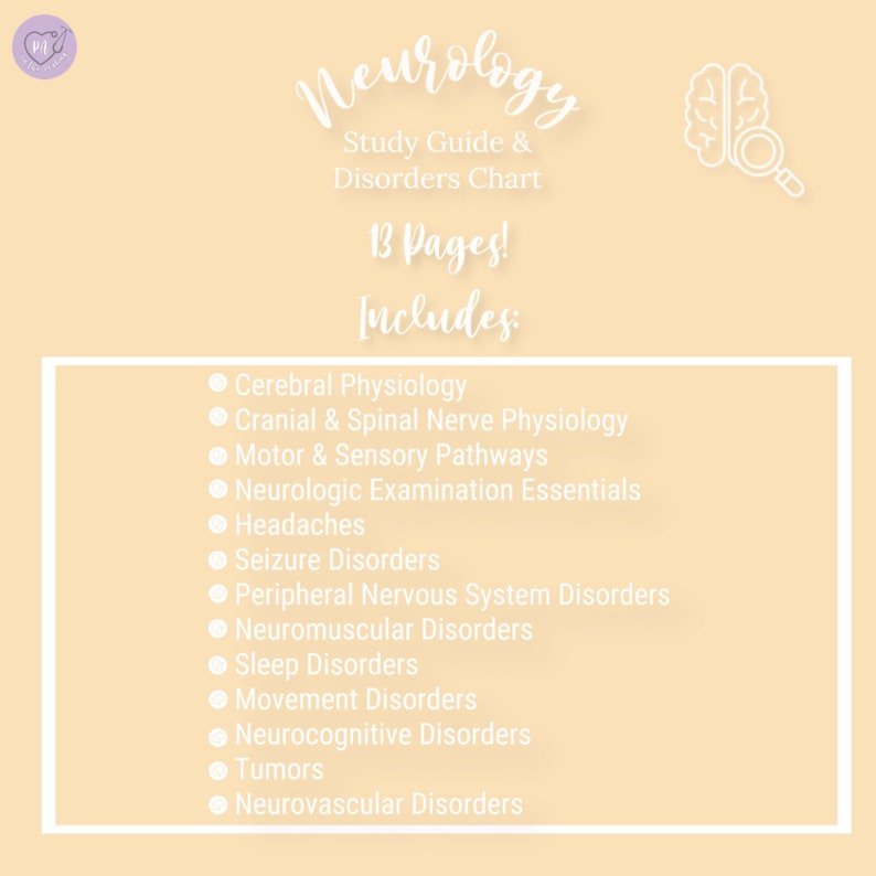 Neurology Study Guide and Disorders Chart - Etsy