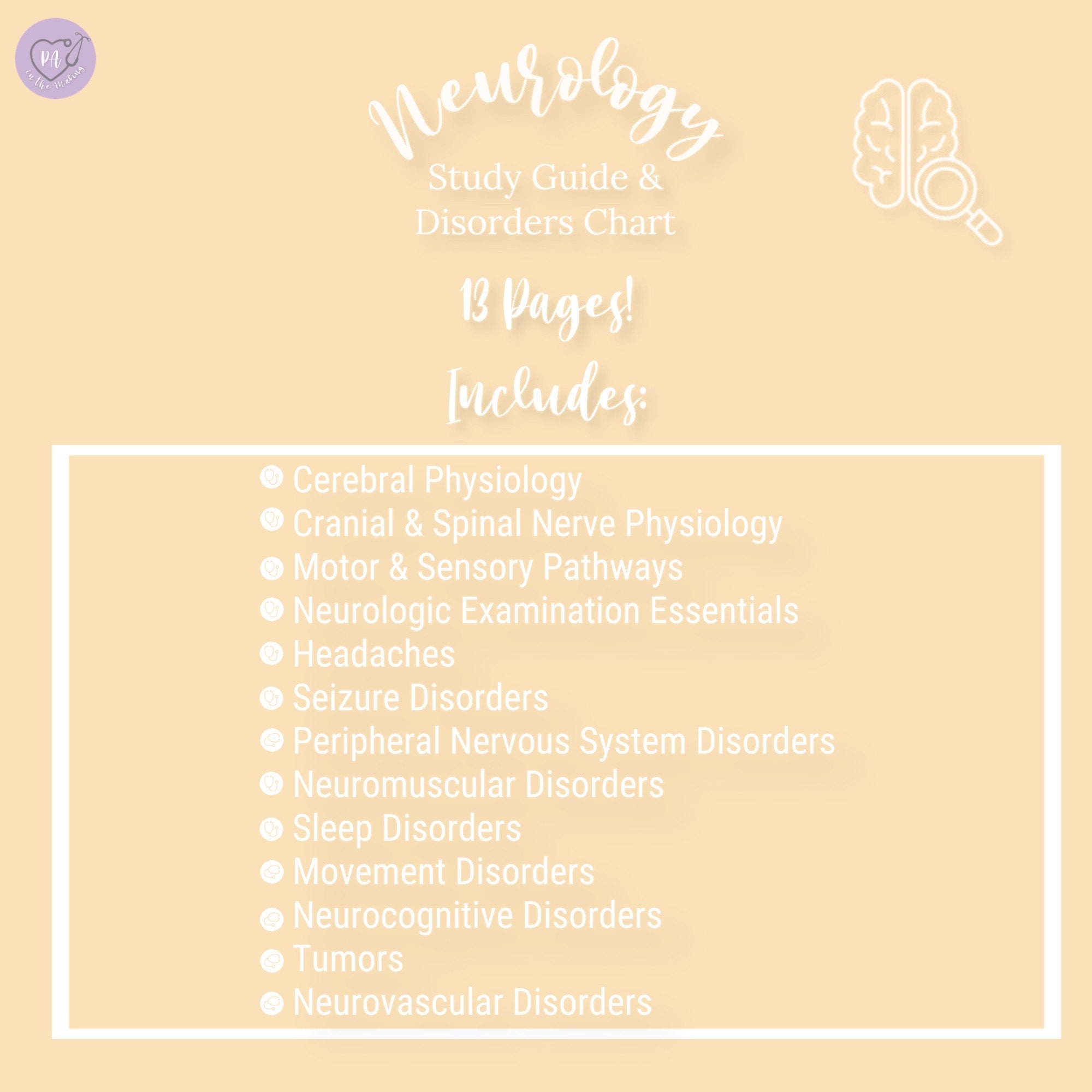 Neurology Study Guide and Disorders Chart - Etsy
