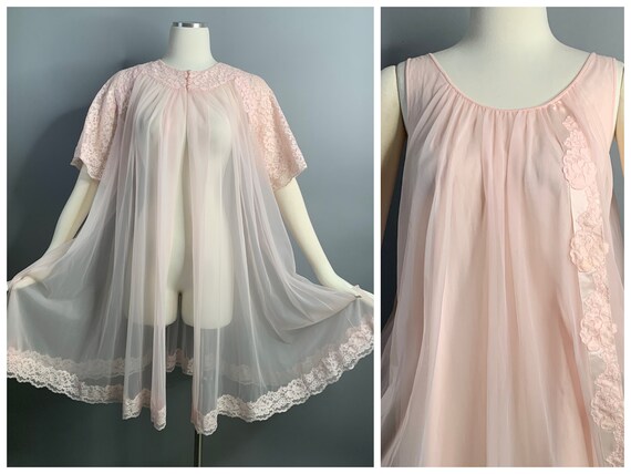 Diaphanous 60s Vintage 2 Pc Set Chiffon Peignoir Nightgown and - Etsy