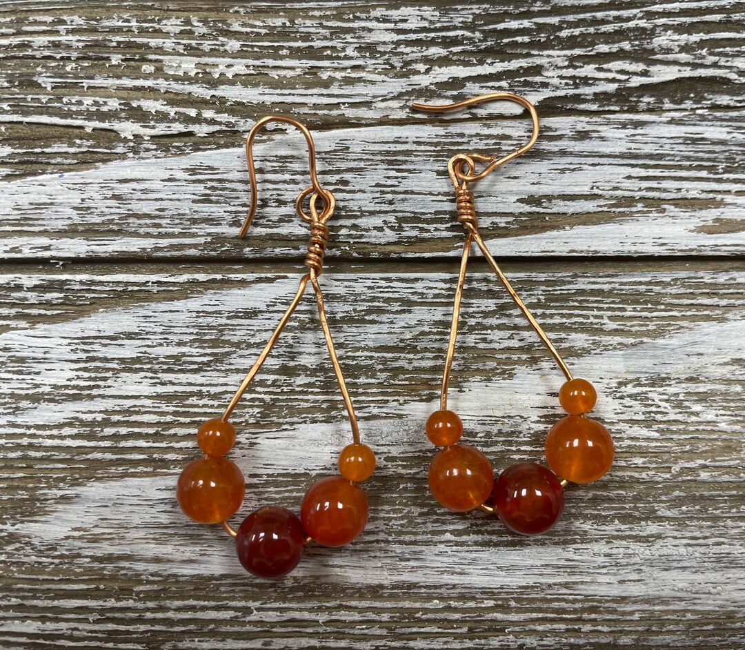 Agate, Quartzite & Copper Wire Teardrop Earrings, Bohemian Earrings ...