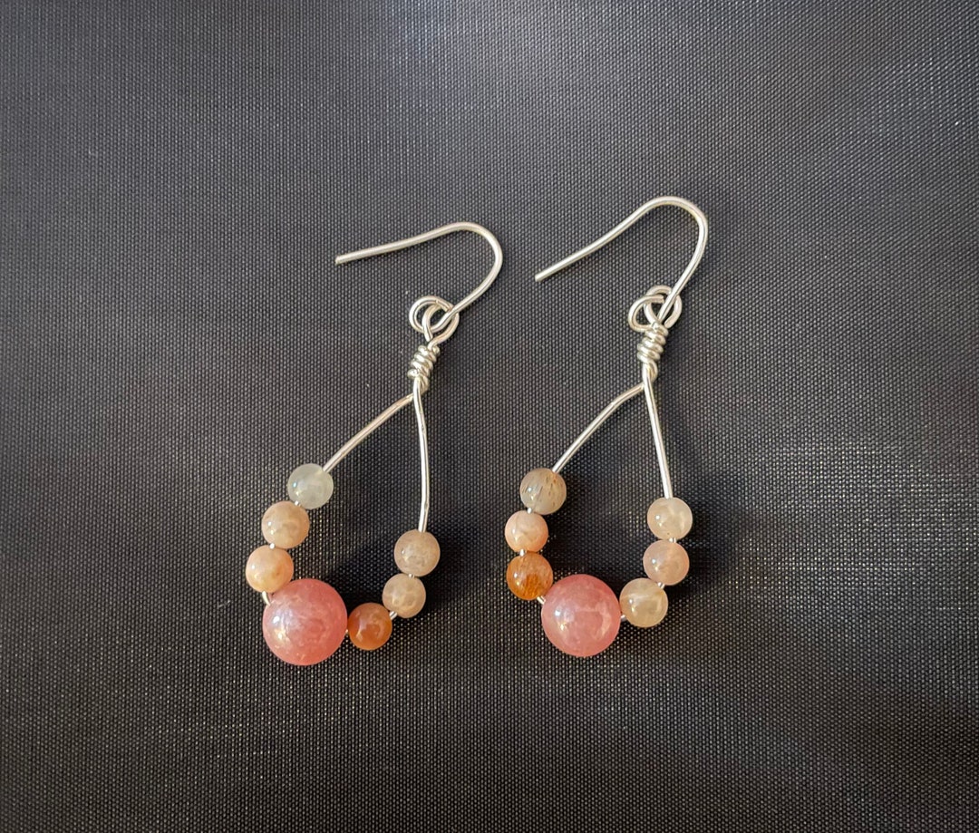 Sterling Silver With Sunstone Teardrop Earring, Bohemian Earrings ...