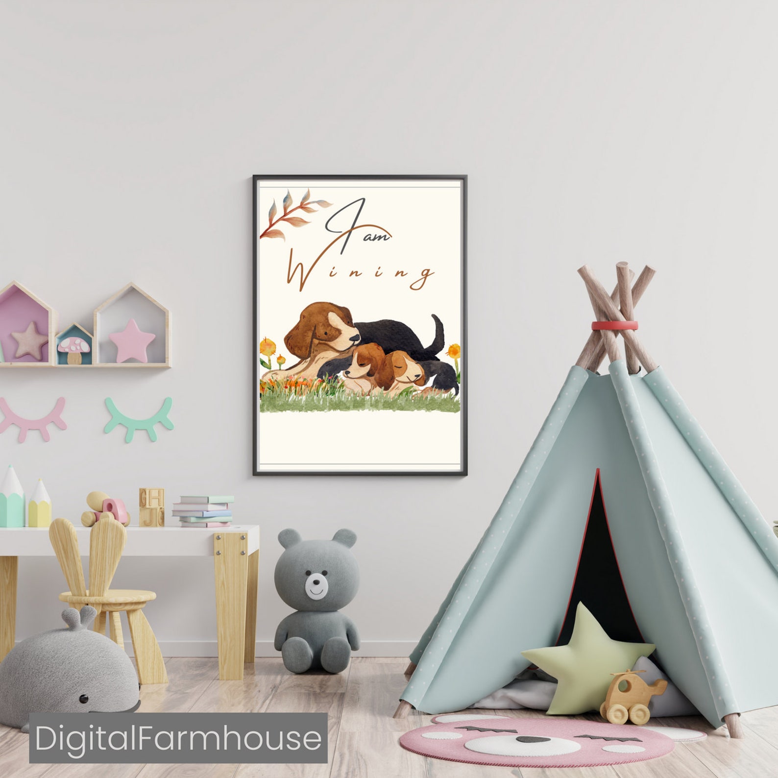 I AM WINING Baby Wall Art, Kids' Affirmation Art Decor, Baby Animal ...