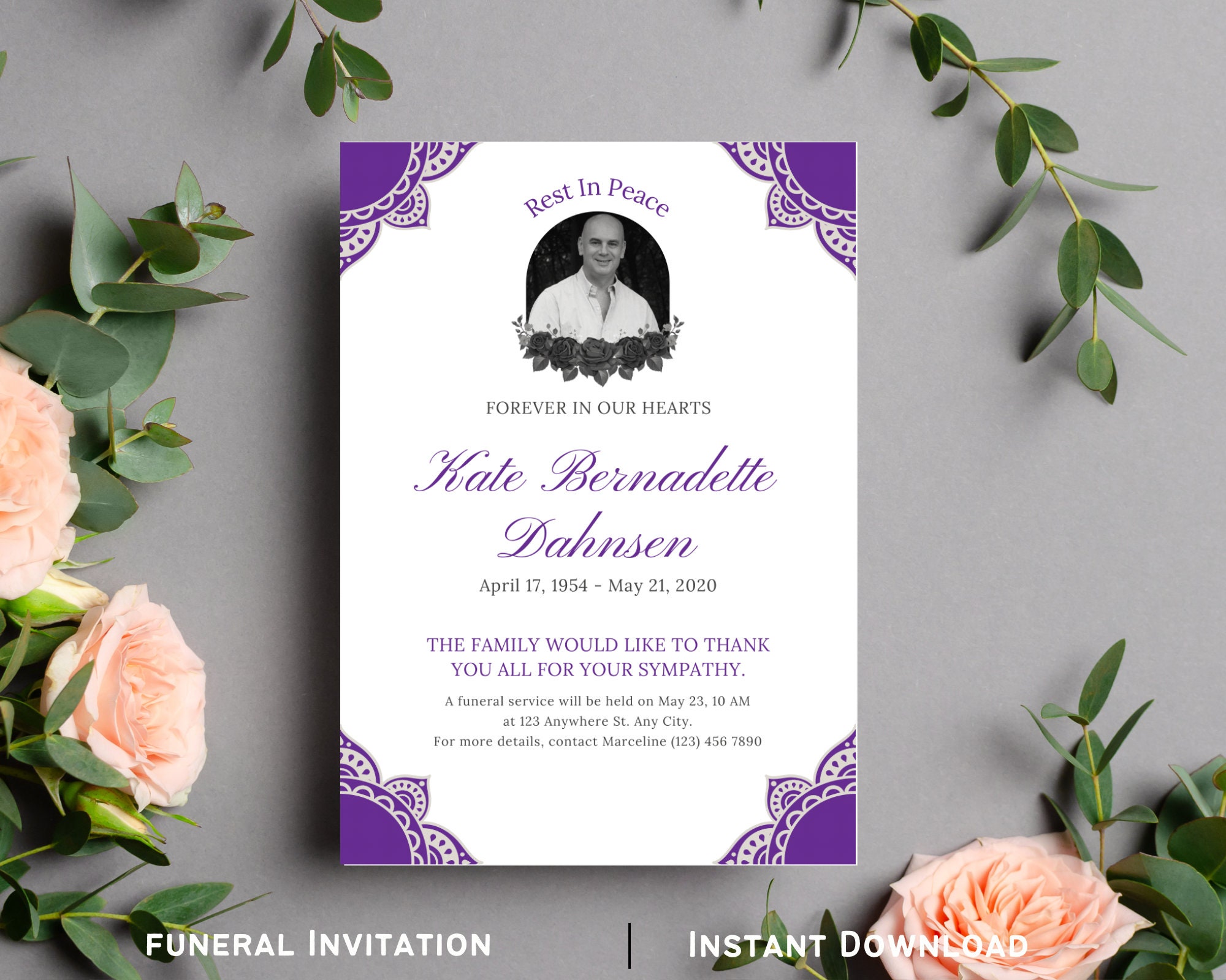 Funeral Announcement, Simple Funeral Announcement, Editable Templates ...