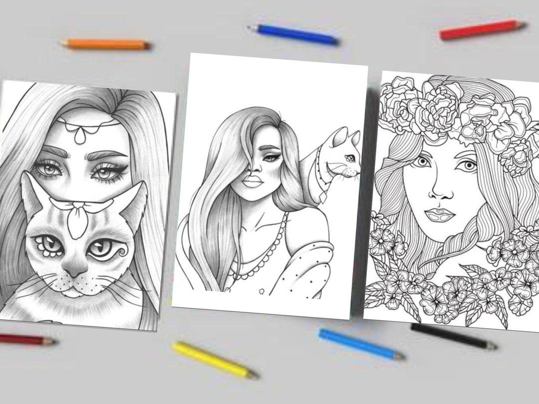 Beautiful Girl Coloring Pages,coloring Page for Adults, Grayscale ...