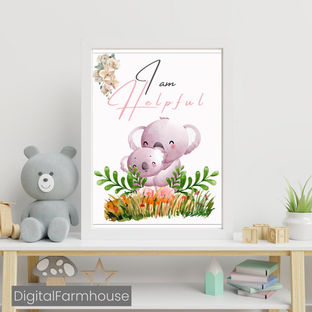 I AM HELPFUL Baby Wall Art, Kids' Affirmation Art Decor, Baby Animal ...