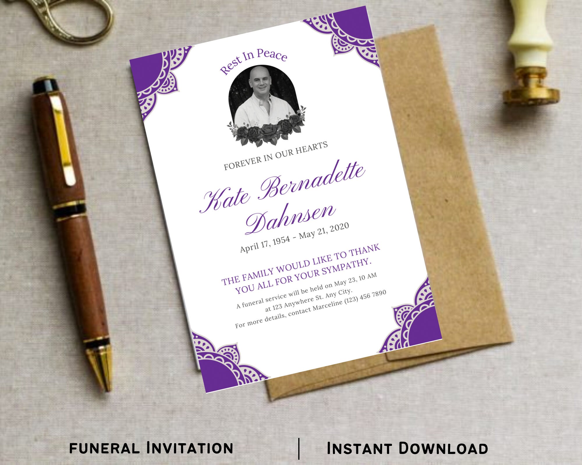 Funeral Announcement, Simple Funeral Announcement, Editable Templates ...
