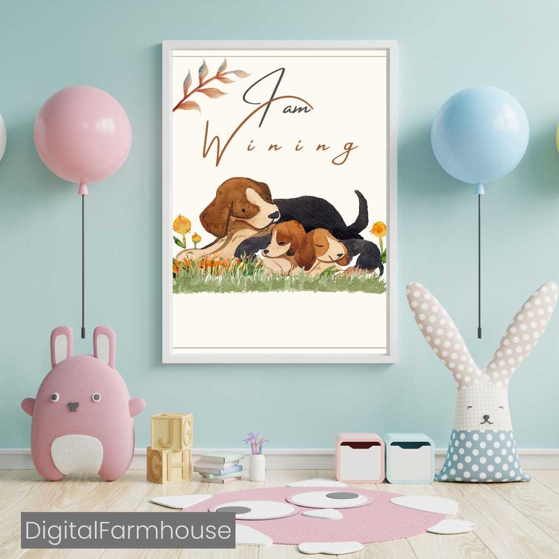 I AM WINING Baby Wall Art, Kids' Affirmation Art Decor, Baby Animal ...