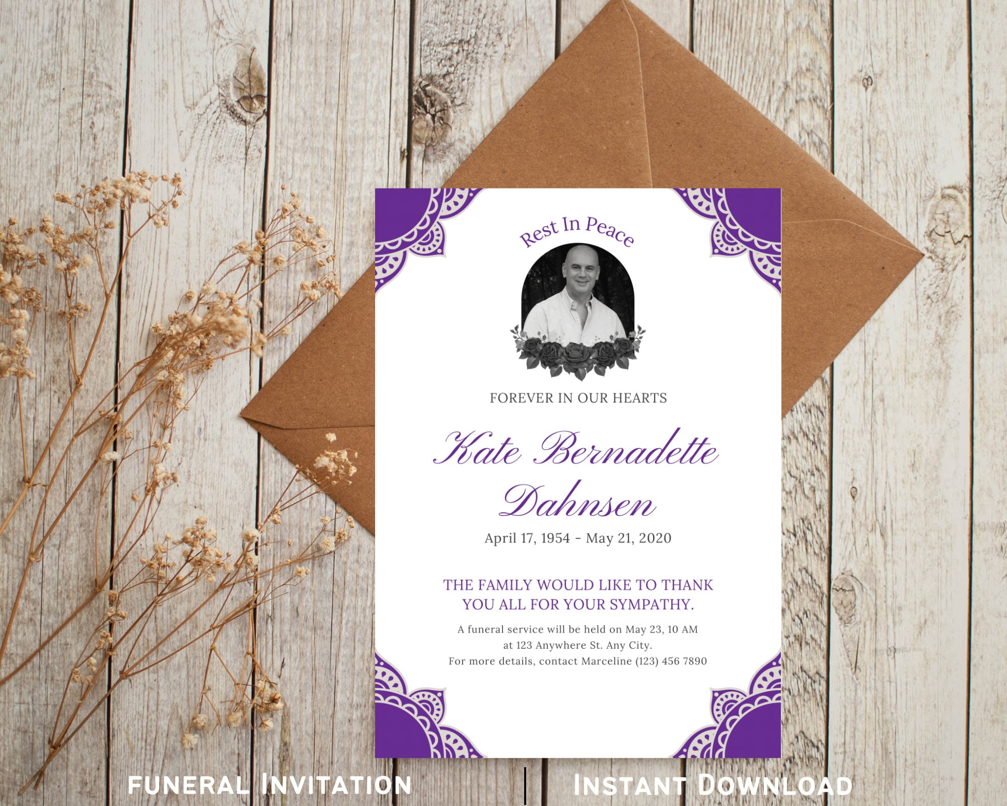 Funeral Announcement, Simple Funeral Announcement, Editable Templates ...
