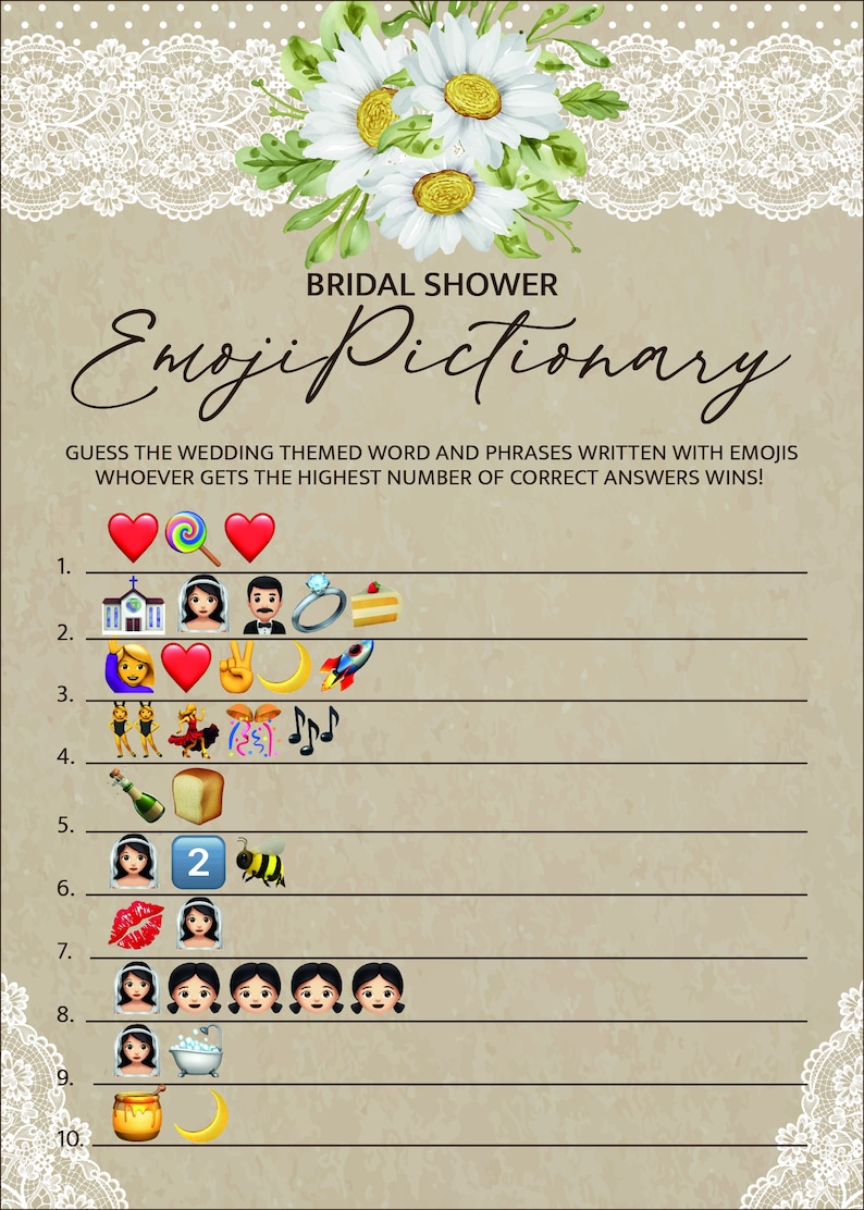 Daisy and Lace Bridal Shower Games, Pack of Six, Bridal Games Printable ...