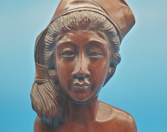 VINTAGE Wood Sculpture by A A Fatimah Bali INDIGENOUS Teak Carving Bali ...