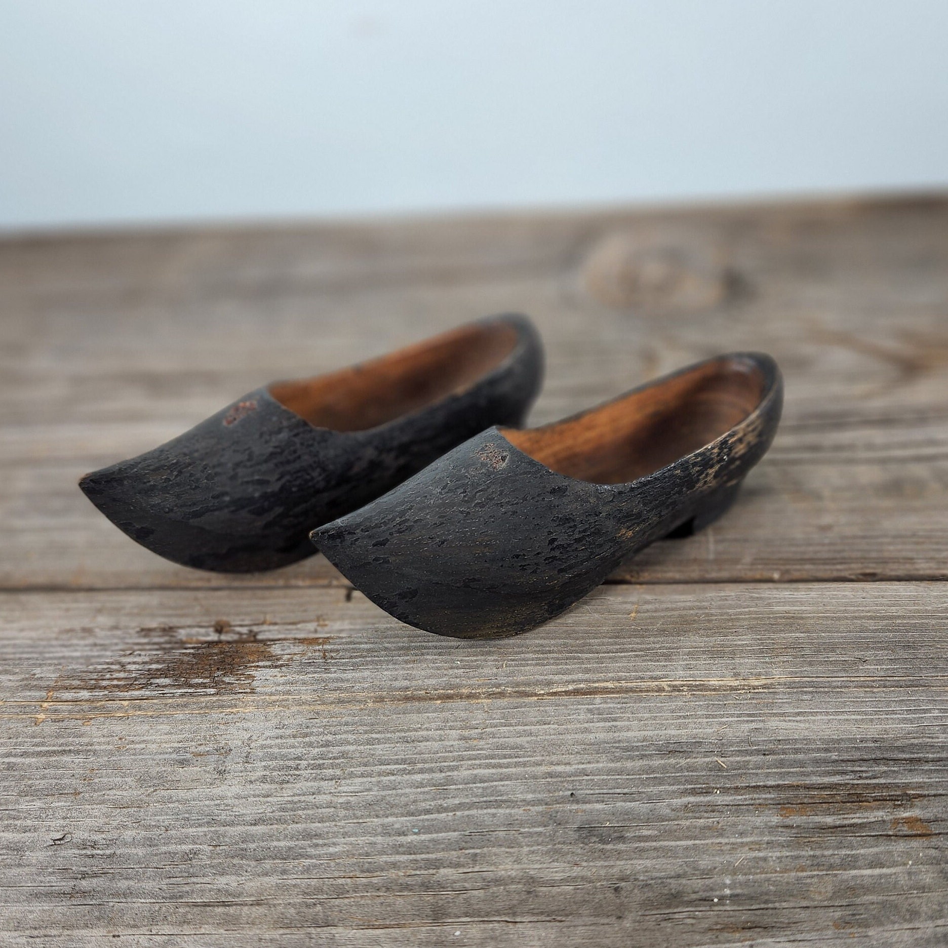 Wooden Clogs Child's Dutch British ANTIQUE Rustic Carved Wood Kids ...