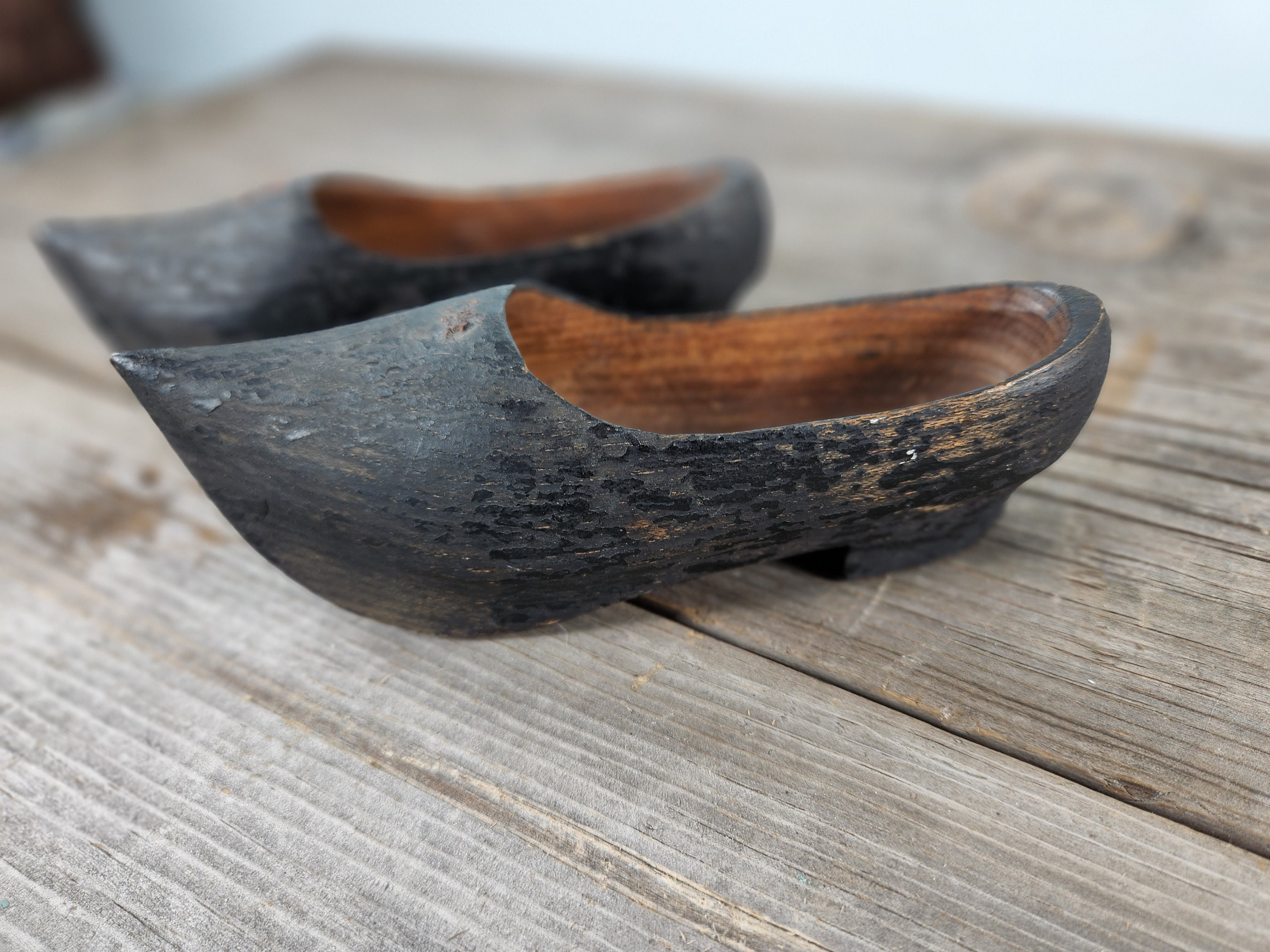 Wooden Clogs Child's Dutch British ANTIQUE Rustic Carved Wood Kids ...