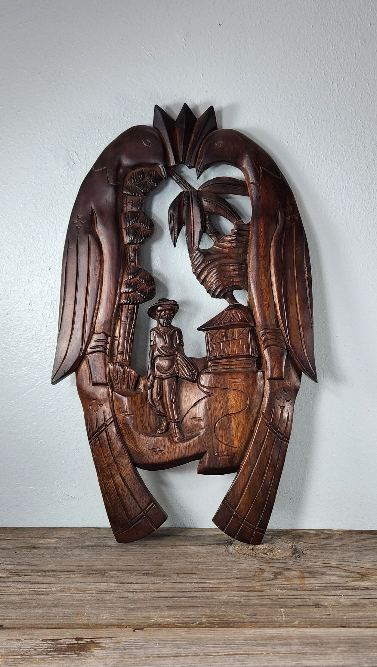 Monkey Pod Carved 19 Wood Relief Indigenous Village - Etsy