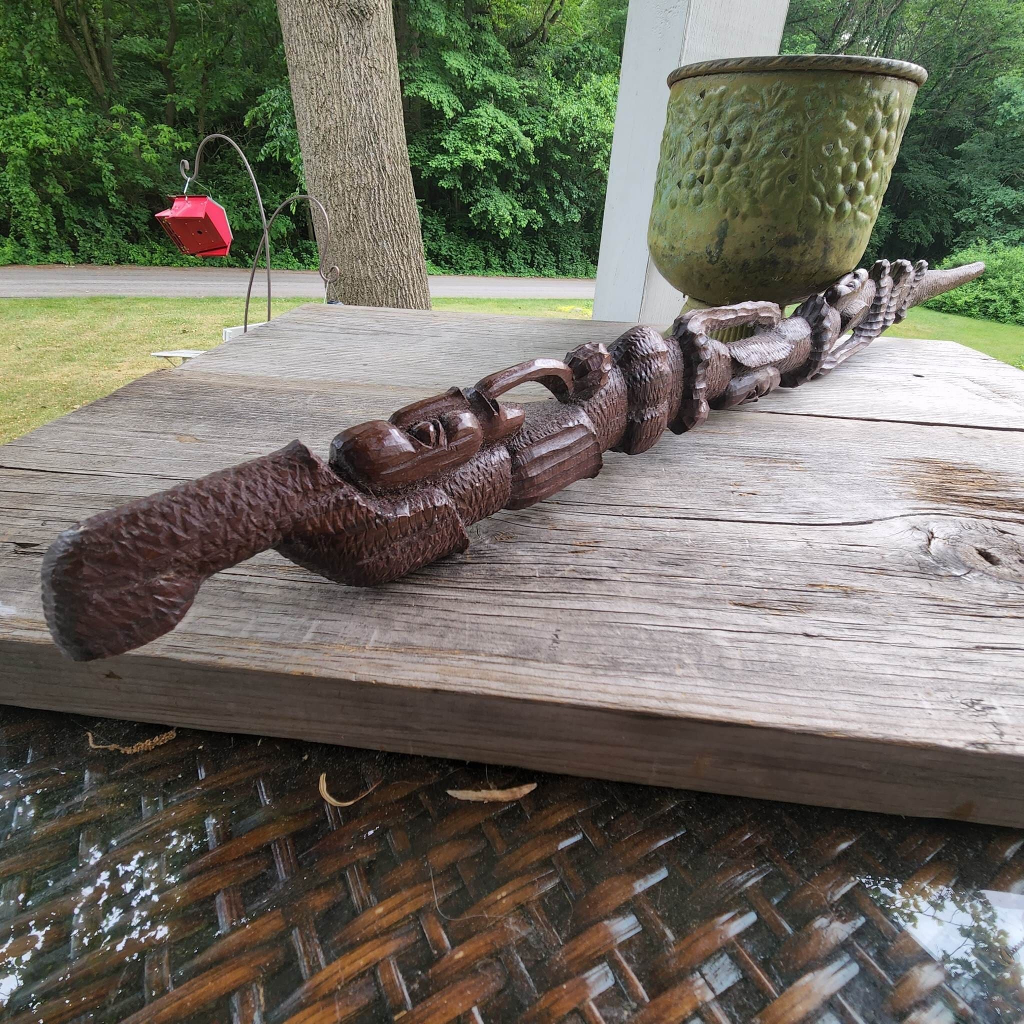 African Command Staff Scepter Walking Stick, 40 ANTIQUE Handcarved Wood ...