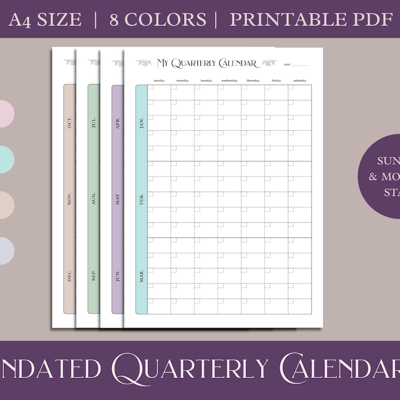 3 Month Calendar Weekly - Etsy