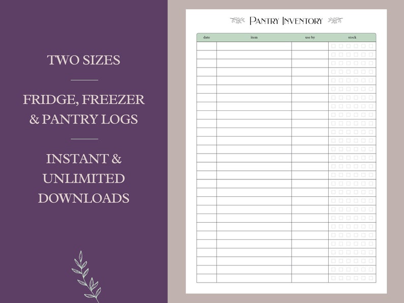 Kitchen Inventory Logs Pantry, Freezer, and Fridge Trackers Printable ...