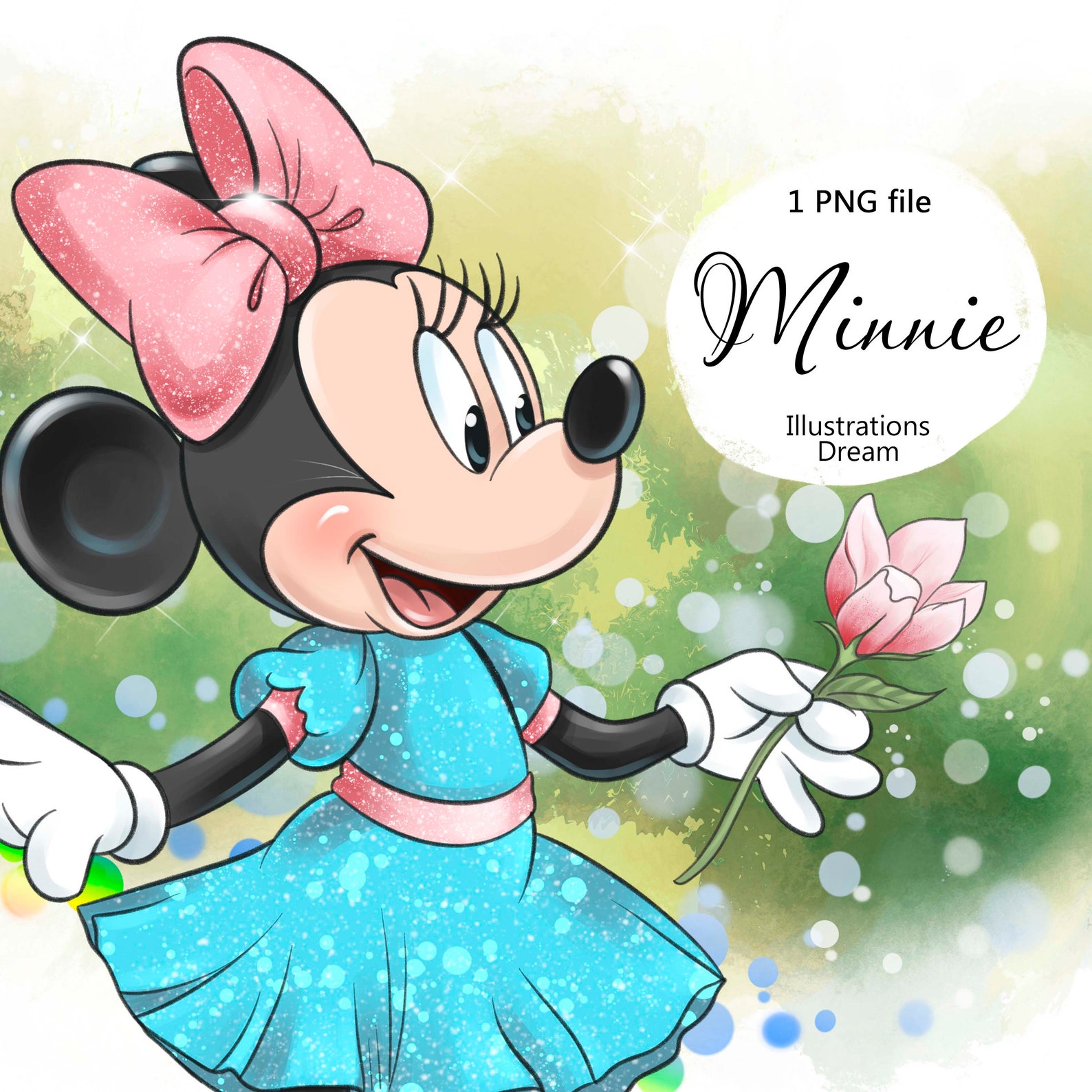 Minnie in Blue Dress Minnie Mouse PNG Digital Illustration | Etsy