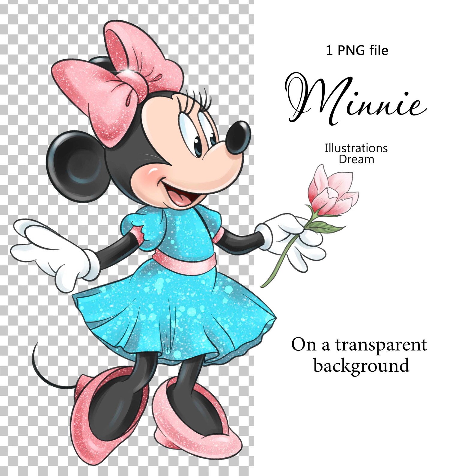Minnie in Blue Dress Minnie Mouse PNG Digital Illustration | Etsy