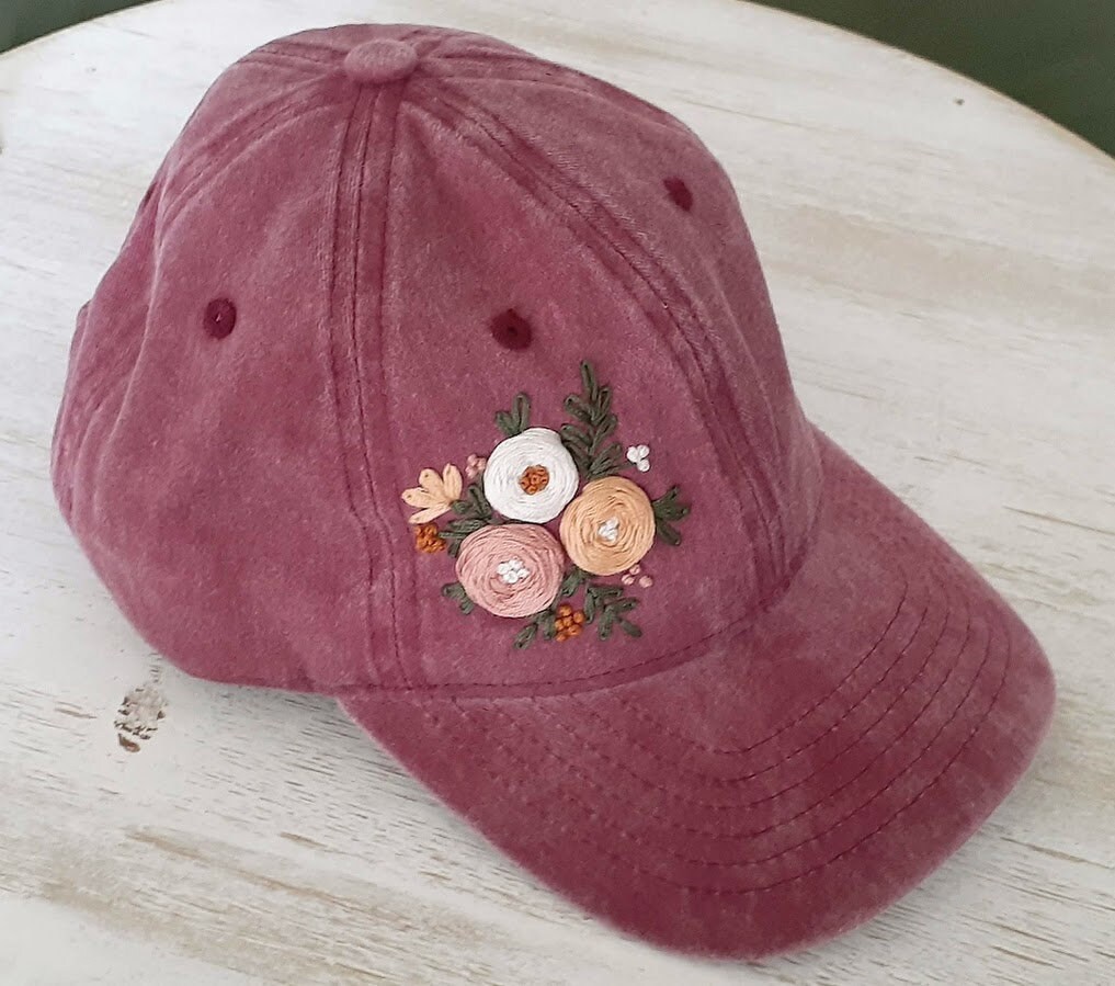 Hand Embroidered Earth Tones Floral Baseball Cap - Etsy