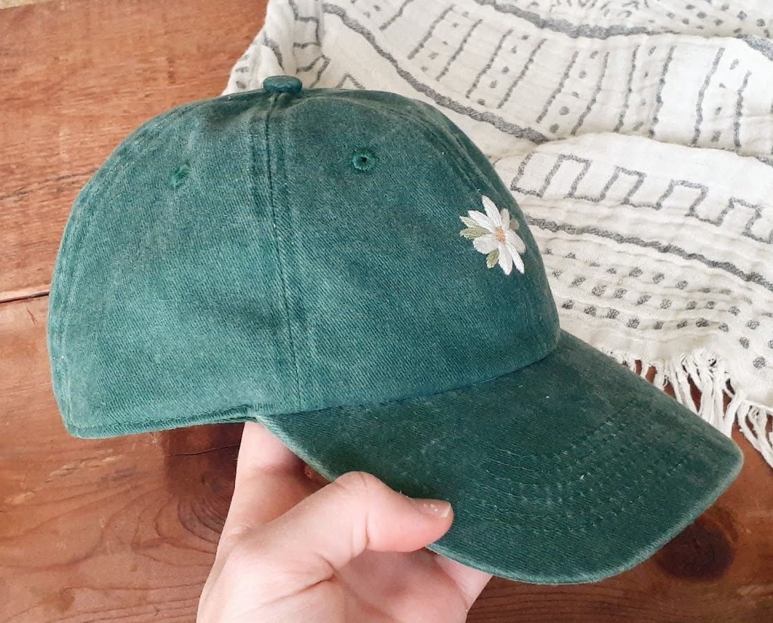 Hand Embroidered Floral Minimalist Baseball Cap - Etsy