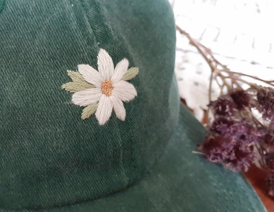 Hand Embroidered Floral Minimalist Baseball Cap - Etsy