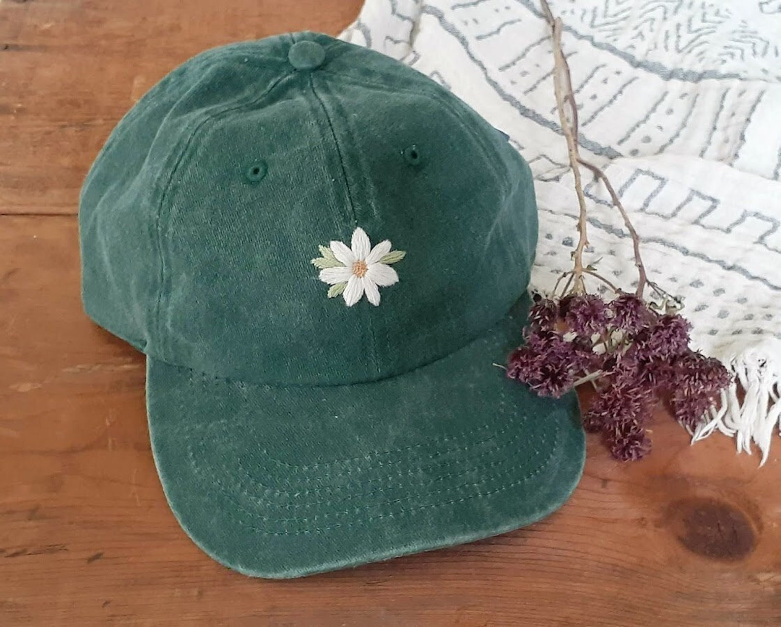 Hand Embroidered Floral Minimalist Baseball Cap - Etsy