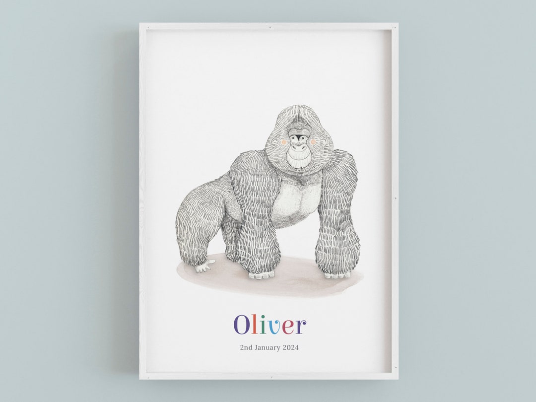 Personalised Gorilla Art Print for Kids | Custom Nursery Decor | Jungle ...