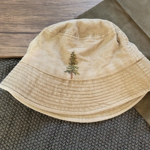 Hand-embroidered Evergreen Tree Bucket Hat - Washed Cotton Hat ...