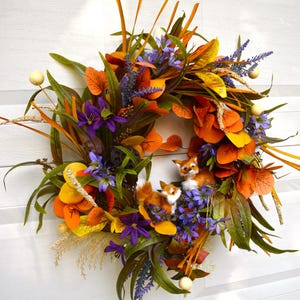 Red Fox Theme Wreath; Mini Wild Woodland Foxes in Meadow for Front Door ...