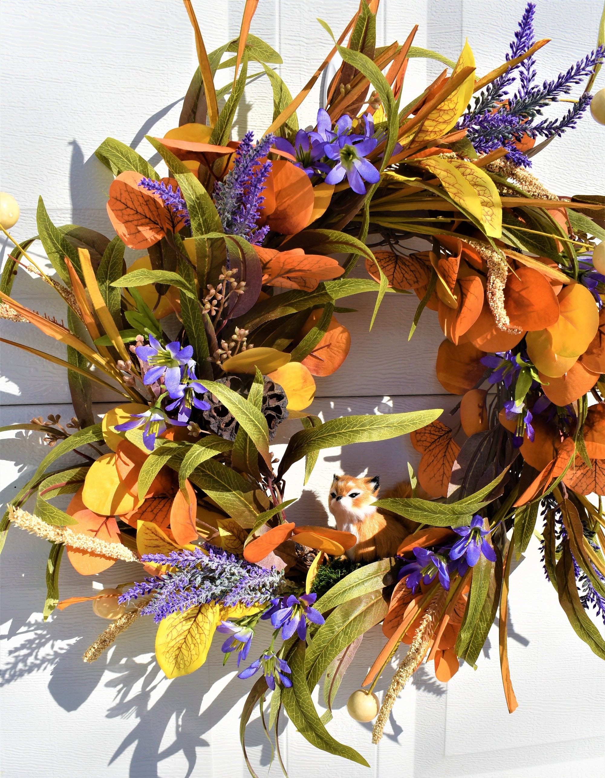 Red Fox Theme Wreath Fox in Meadow for Front Door Wreath Eucalyptus ...