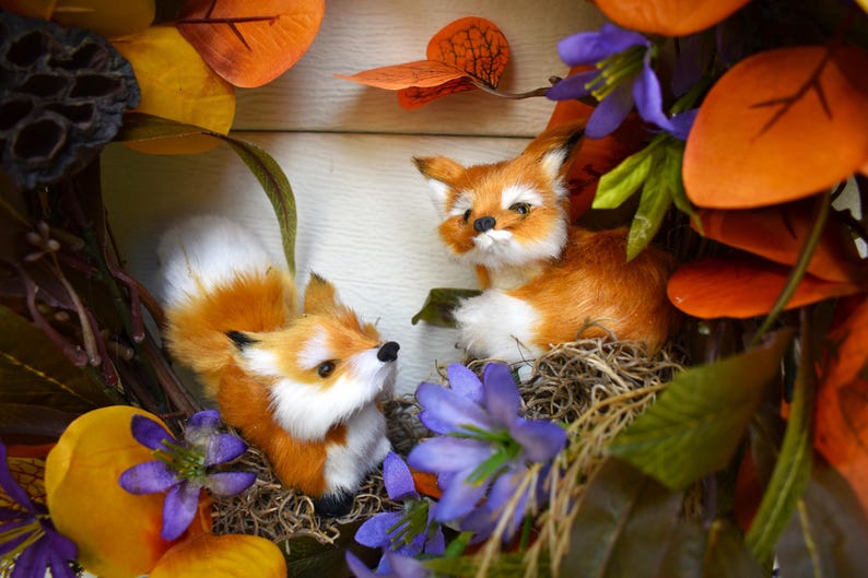 Red Fox Theme Wreath; Mini Wild Woodland Foxes in Meadow for Front Door ...