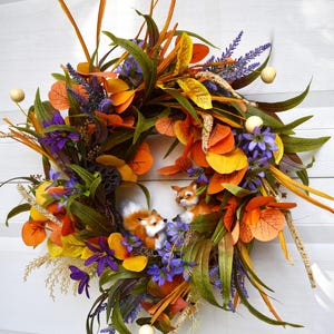Red Fox Theme Wreath Mini Wild Woodland Foxes in Meadow for Front Door ...