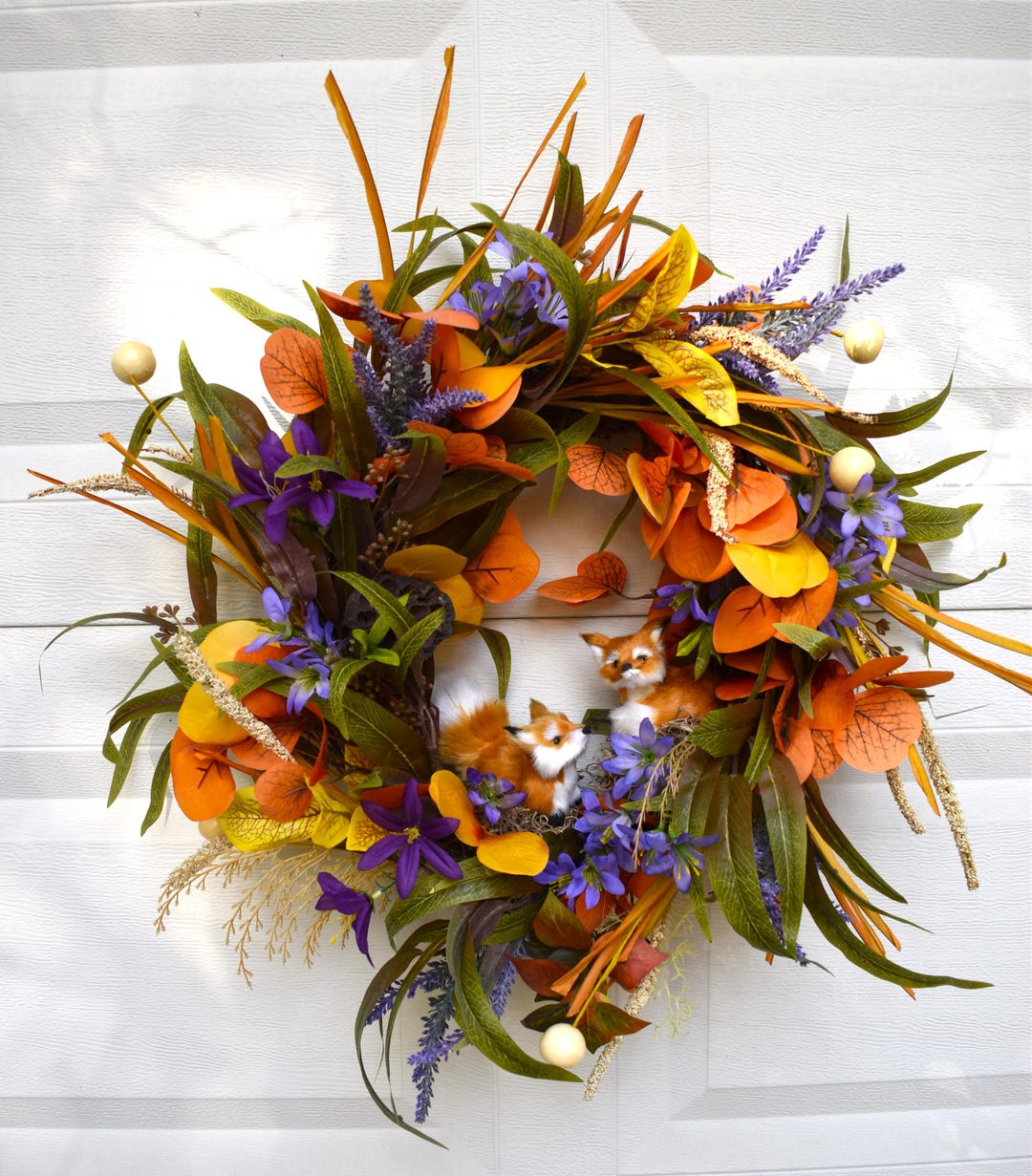 Red Fox Theme Wreath; Mini Wild Woodland Foxes in Meadow for Front Door ...