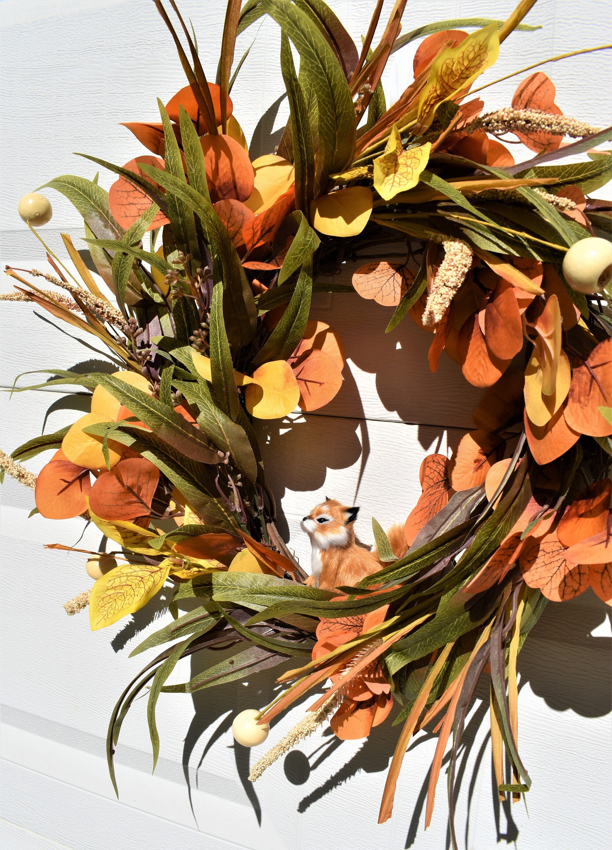 Red Fox Theme Wreath Fox in Meadow for Front Door Wreath Eucalyptus ...