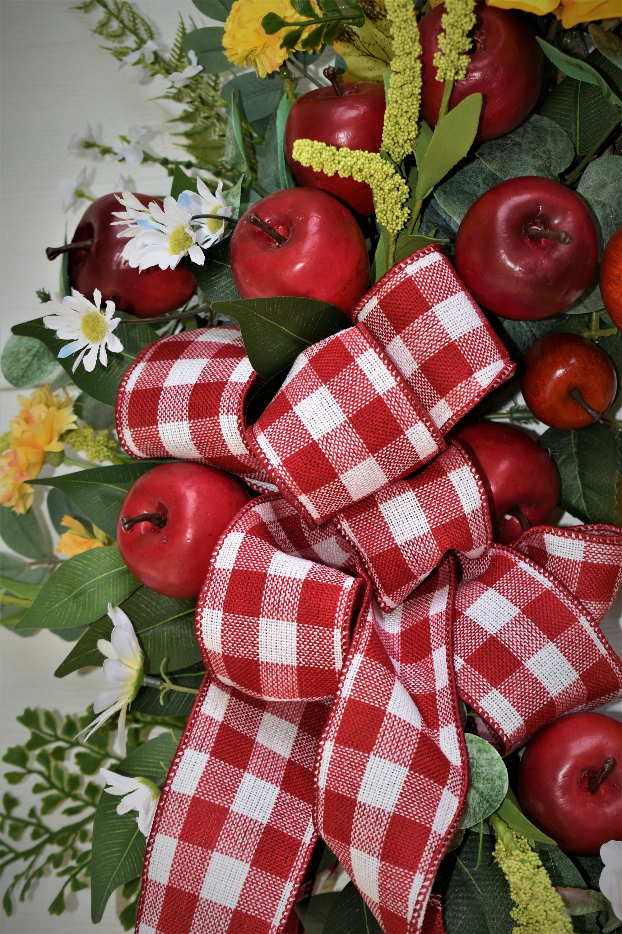 Red Apple Wreath, Sunflowers With Red Rosettes, Ferns Wreath With ...