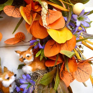 Red Fox Theme Wreath; Mini Wild Woodland Foxes in Meadow for Front Door ...