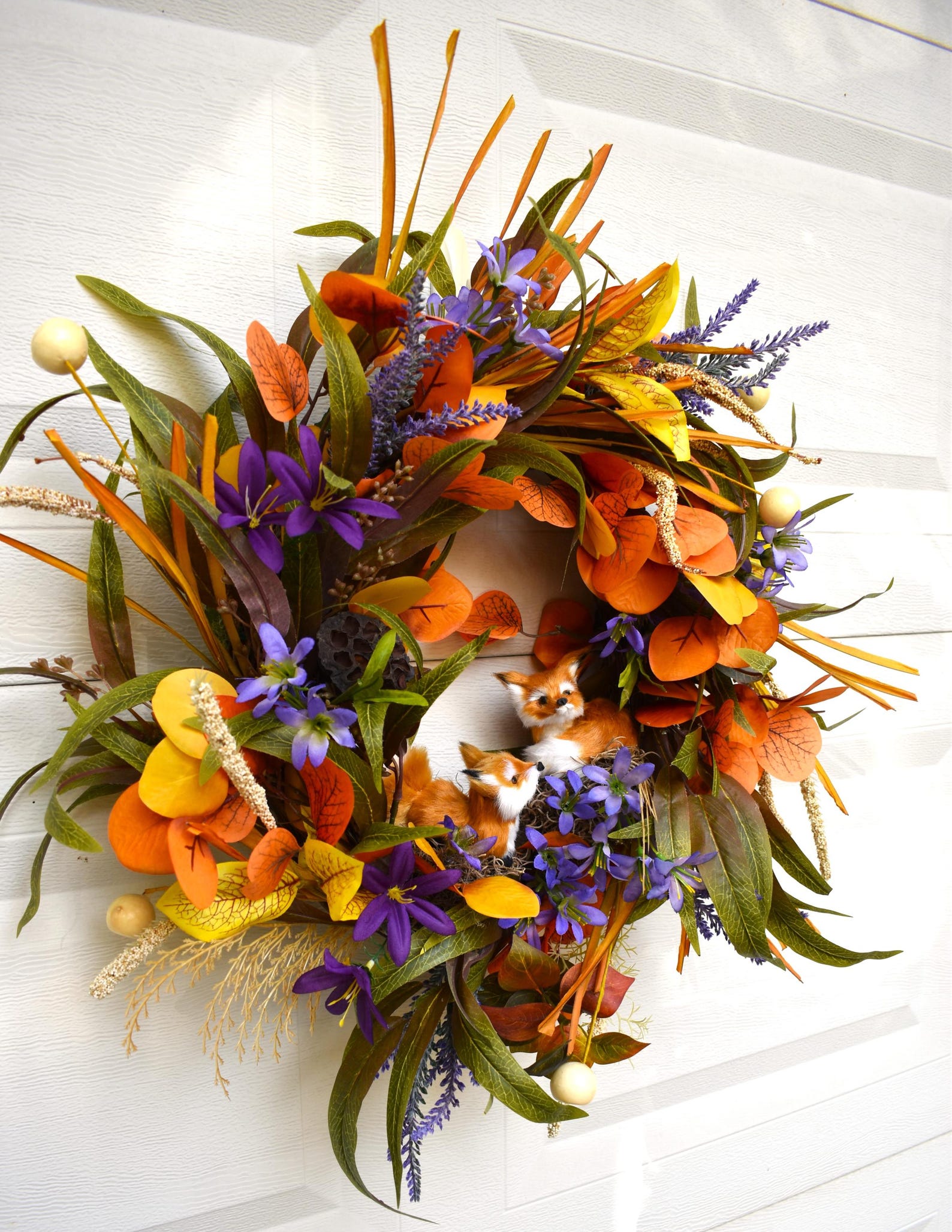 Red Fox Theme Wreath; Mini Wild Woodland Foxes in Meadow for Front Door ...