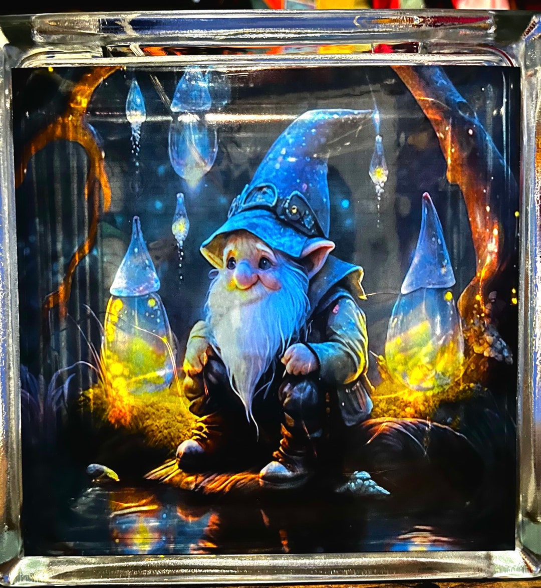 Gnome Forest Glass Block Light, LED Gnome Night Light, Whimsical Garden ...