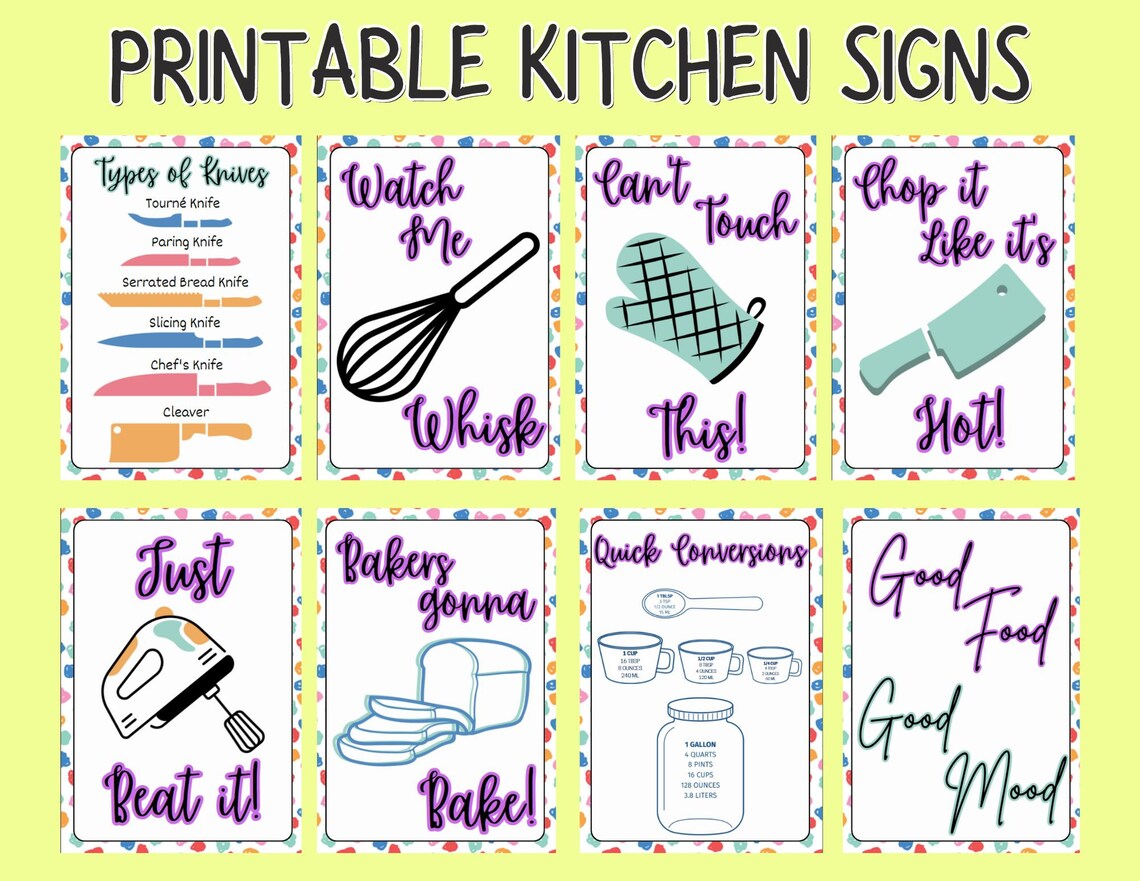 Printable Kitchen Signs | Colorful Polka Dot Theme - Etsy