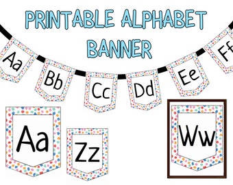 Printable Alphabet Classroom Banner - Colorful Polka Dot Theme ...