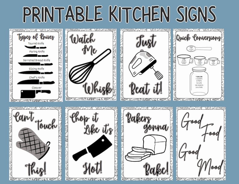 Printable Kitchen Signs Black & White Food Theme - Etsy