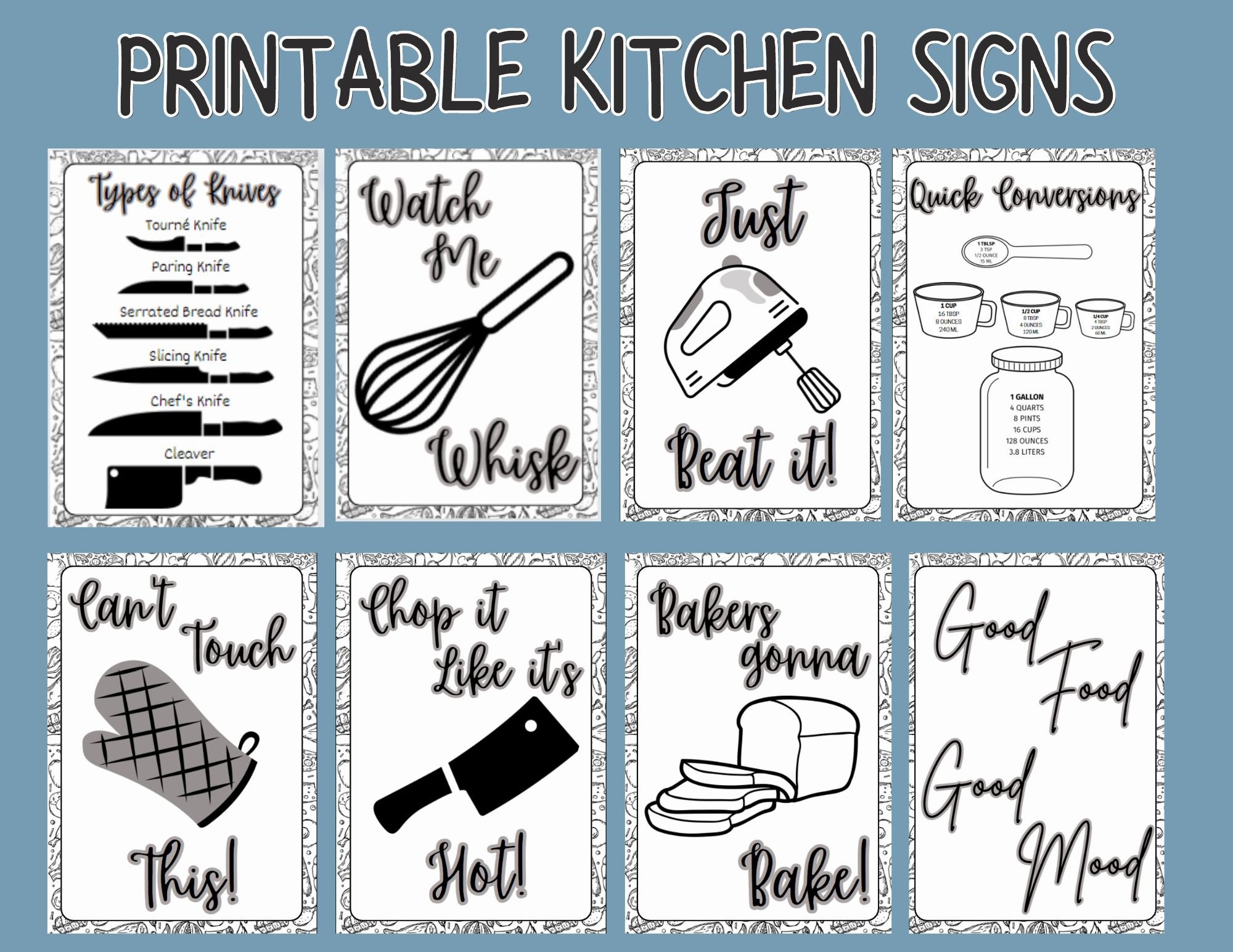 Printable Kitchen Signs | Black & White Food Theme - Etsy
